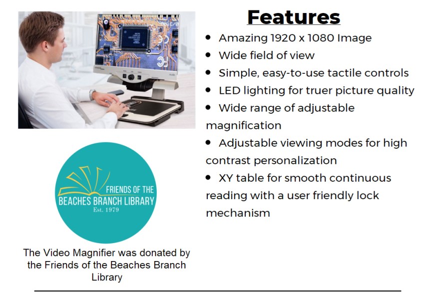 Beaches Branch Library Gets a Merlin Ultra Magnifier – Friends of the ...